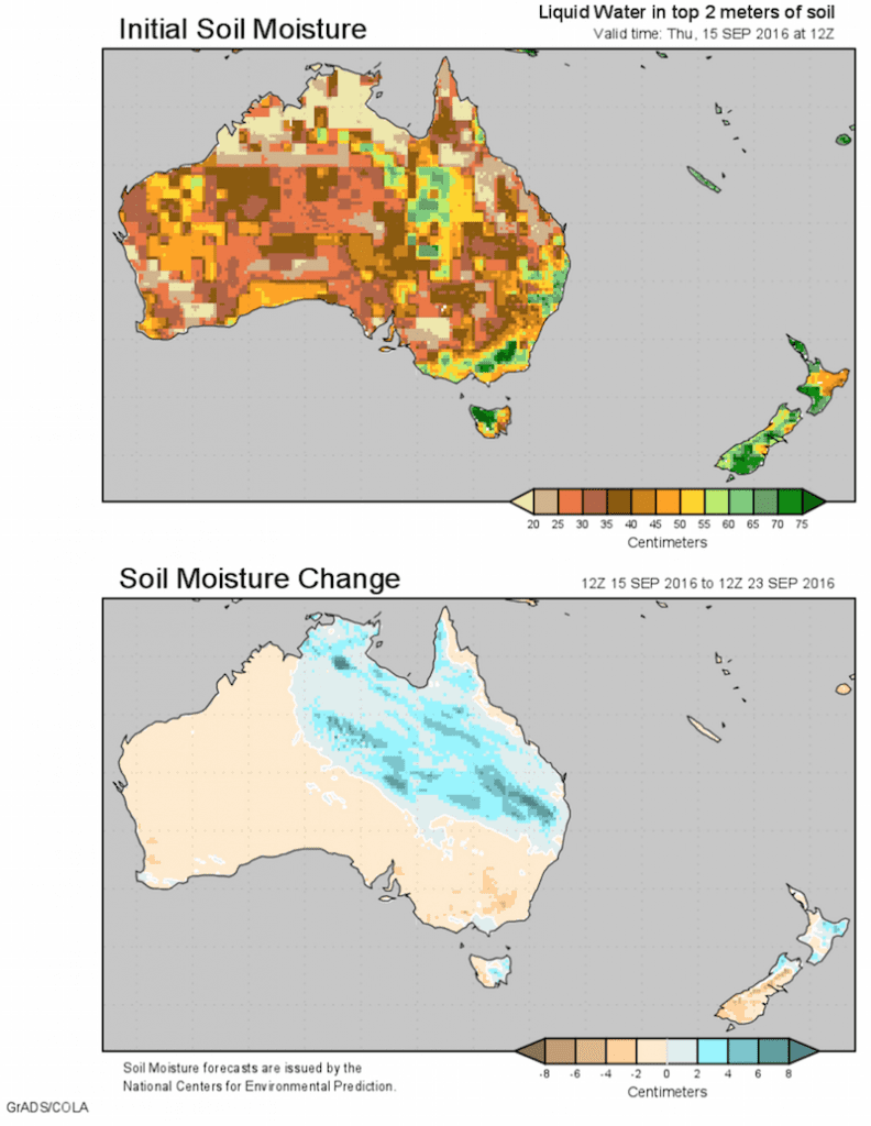 14 day rain outlook + soil moisture maps, 16 Sep 2016 - Grain Central
