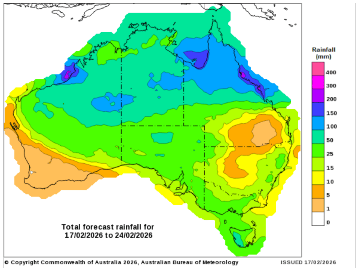 BOM weekly rainfall update 17 February 2026 + outlook - Grain Central