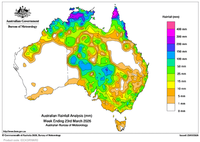 BOM weekly rainfall update 24 March 2026 + outlook map - Sheep Central