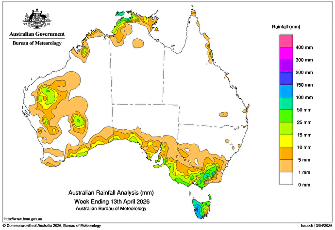 BOM weekly rainfall update 14 April 2026 + outlook map - Sheep Central